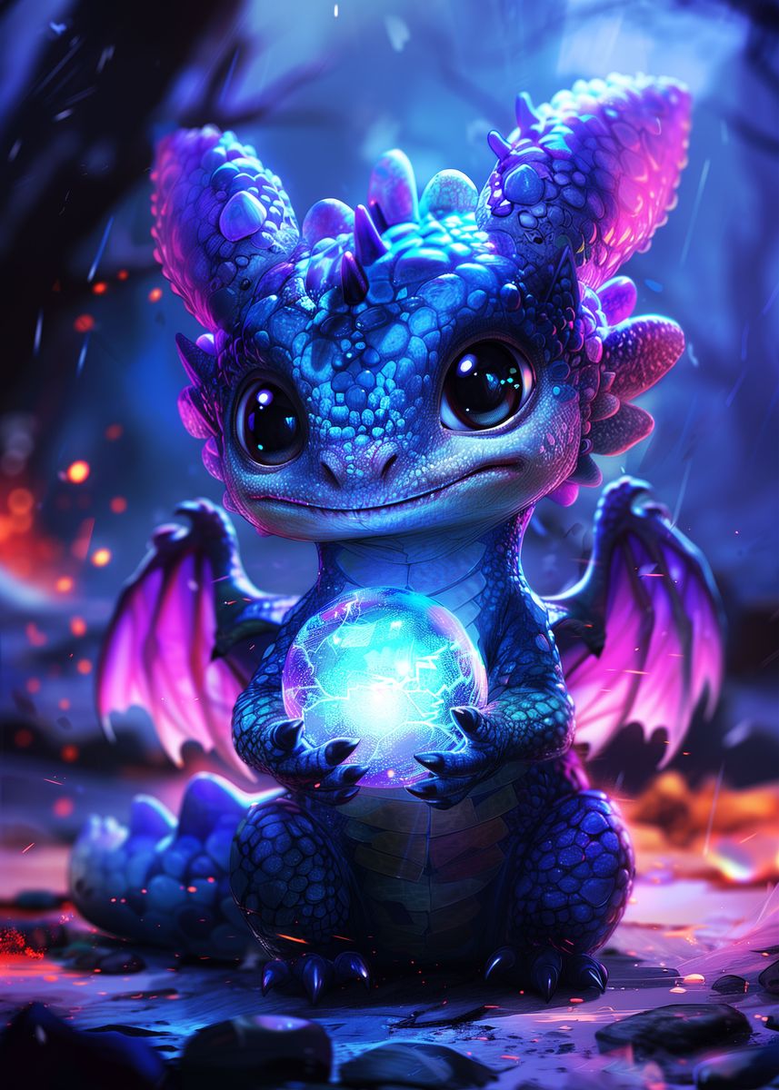 'Cute Baby Dragon' Poster, picture, metal print, paint by Creative YS ...