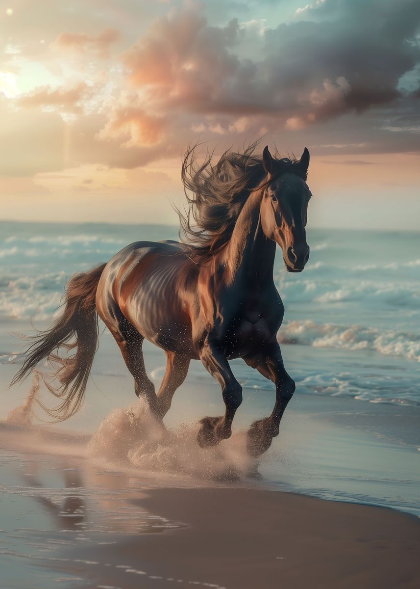 'Horses Beach Gallop' Poster, picture, metal print, paint by Rawbin ...