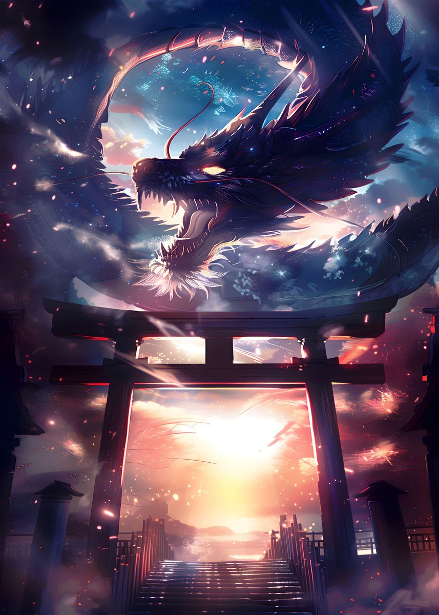 'Mythic Torii Gate Dragon ' Poster, picture, metal print, paint by ...