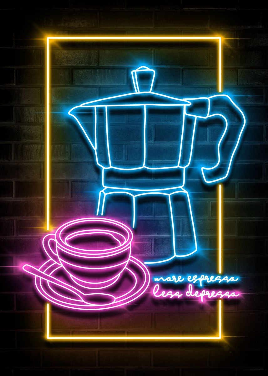 'MORE ESRESSO LESS DEPRESSO' Poster, picture, metal print, paint by ...
