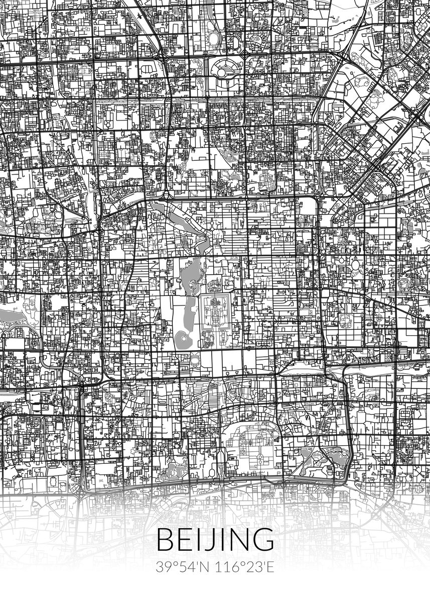 'Beijing White Map' Poster, picture, metal print, paint by dkDesign ...