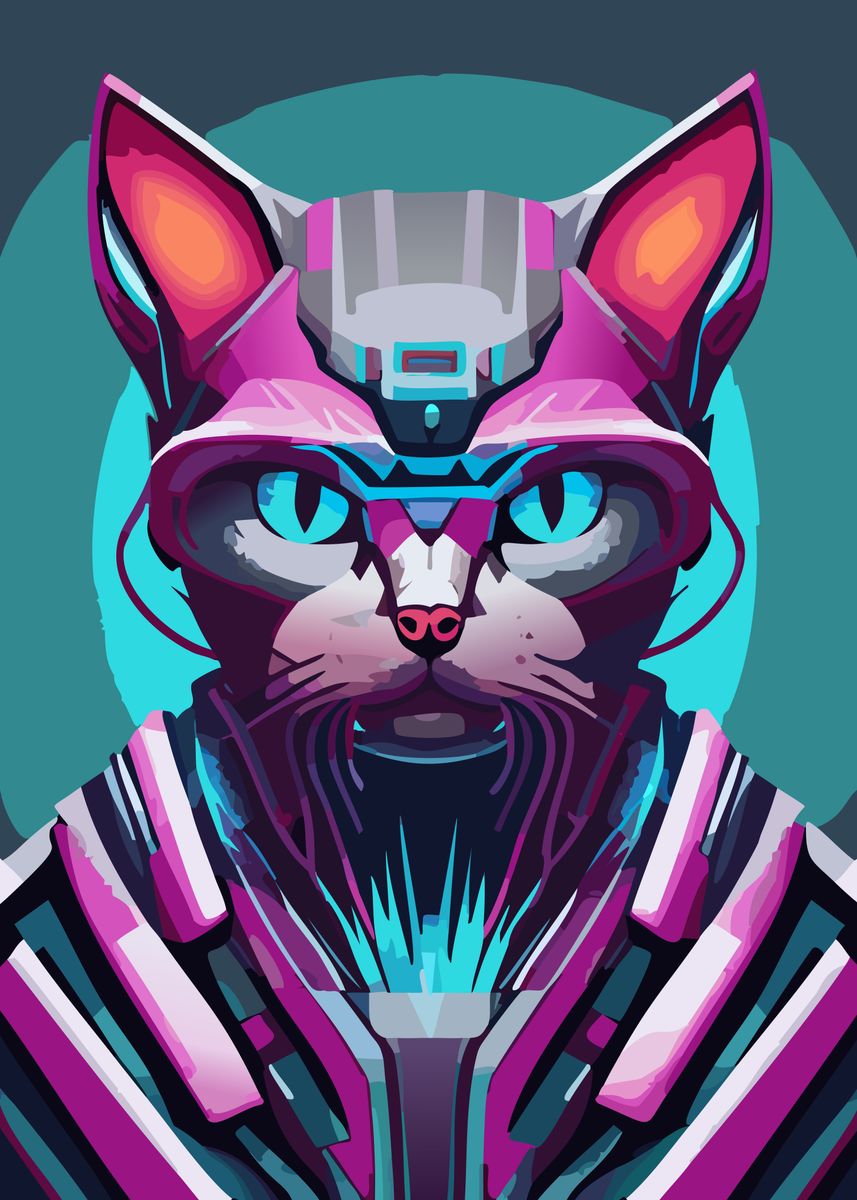 'Cybercat' Poster, picture, metal print, paint by Greg | Displate
