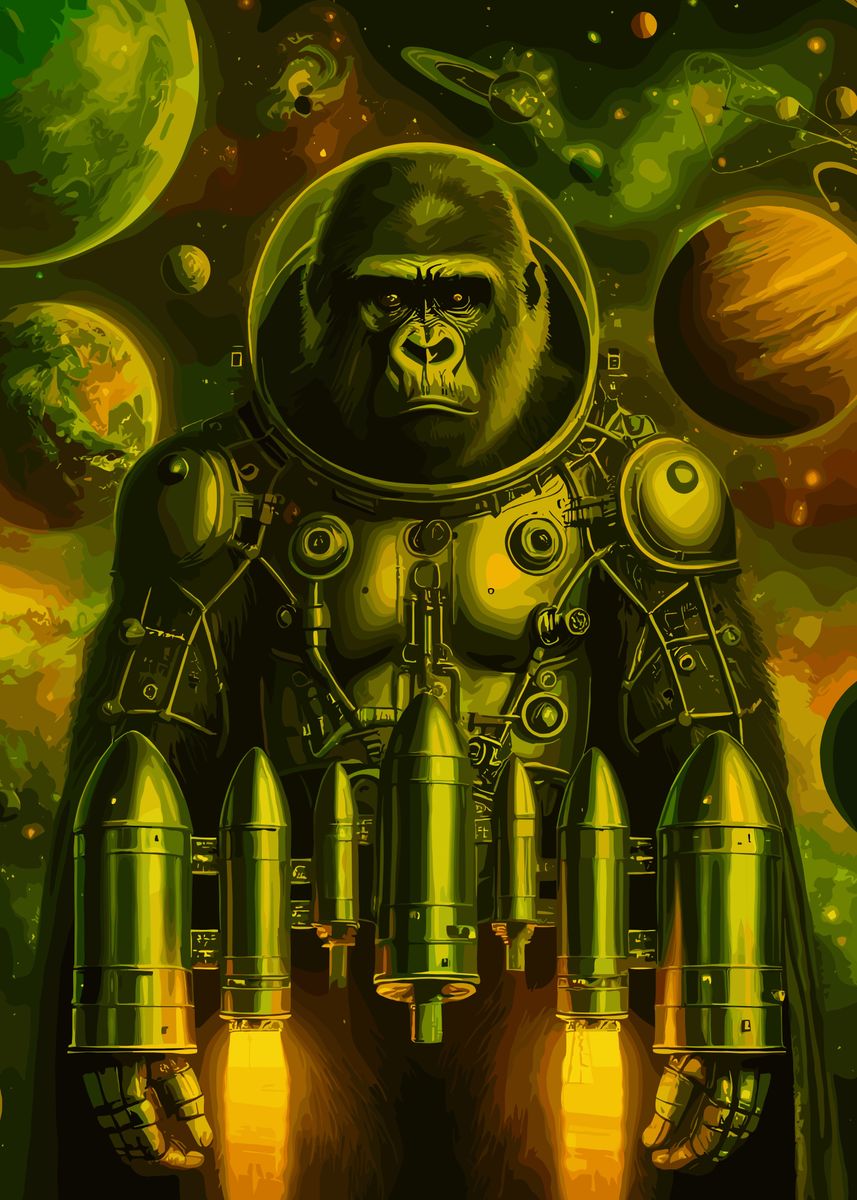 'Space Chimp' Poster, picture, metal print, paint by PBX10 | Displate