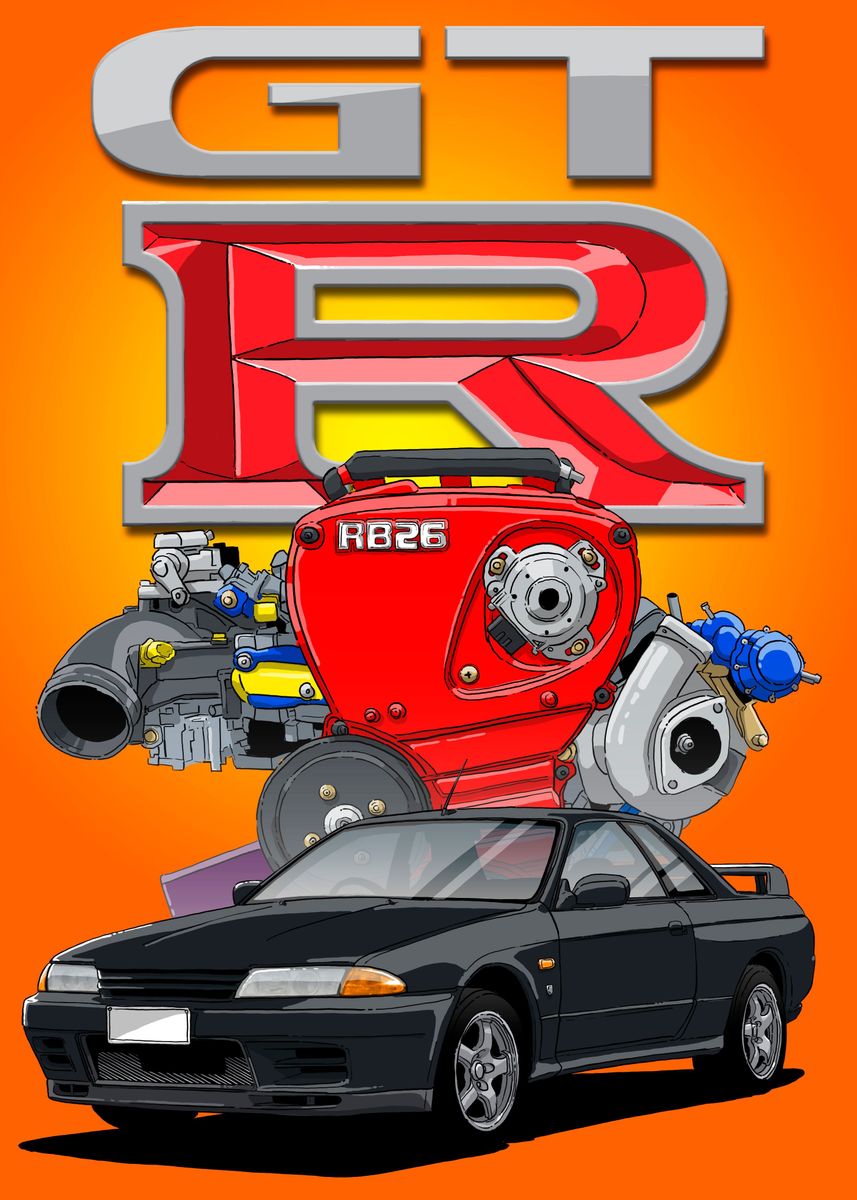 'GTR R32' Poster, picture, metal print, paint by ND Fat | Displate