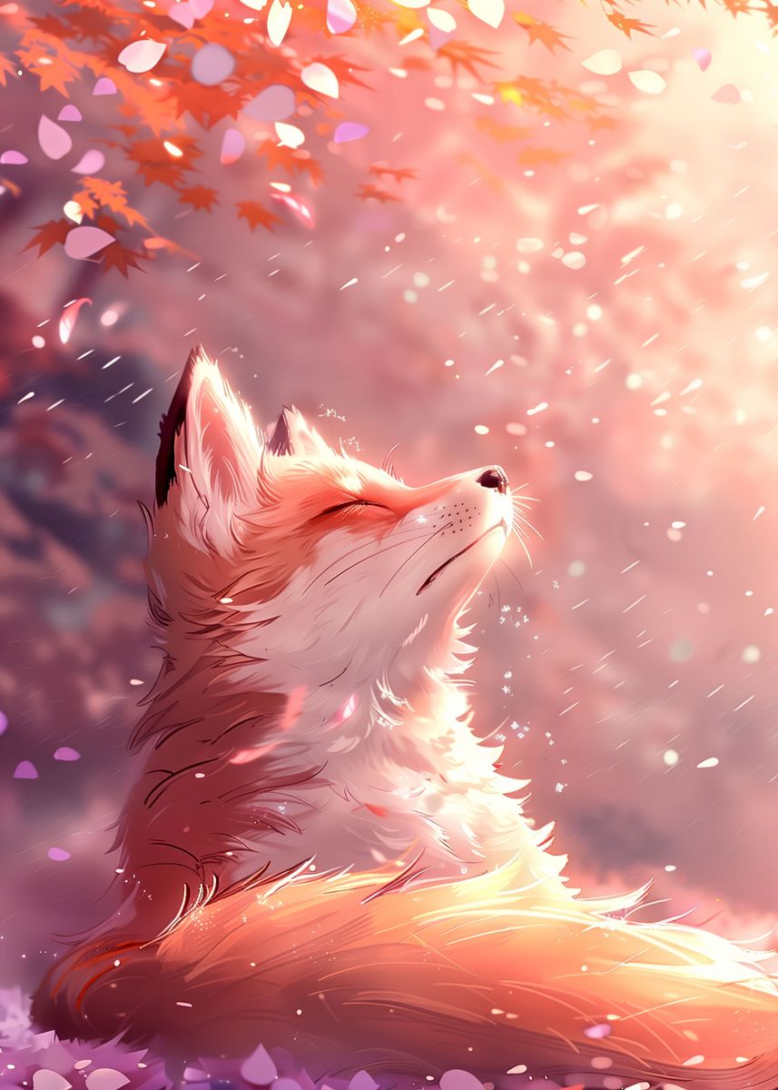 'Baby Kitsune fox Sakura' Poster, picture, metal print, paint by Simon ...