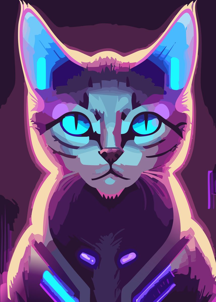 'Cybercat' Poster, picture, metal print, paint by Greg | Displate