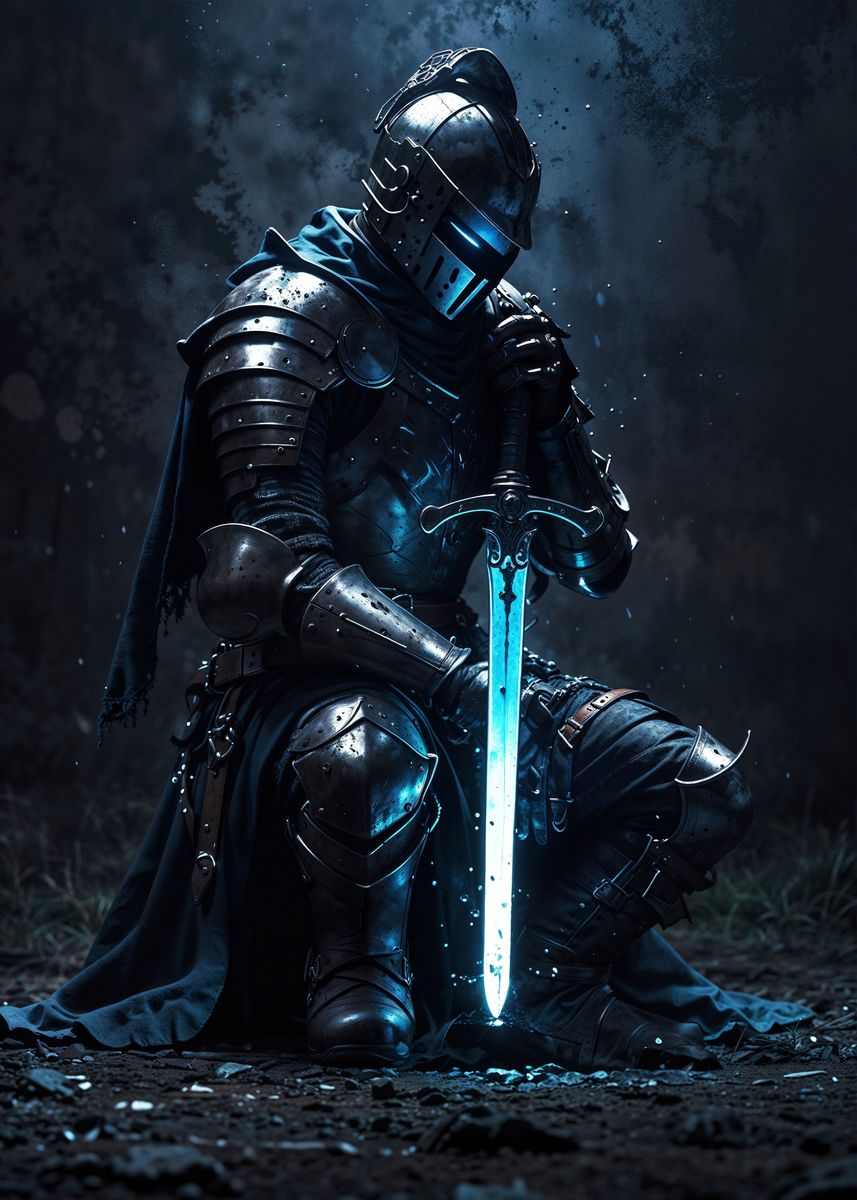'Knight with Glowing Sword' Poster, picture, metal print, paint by ...
