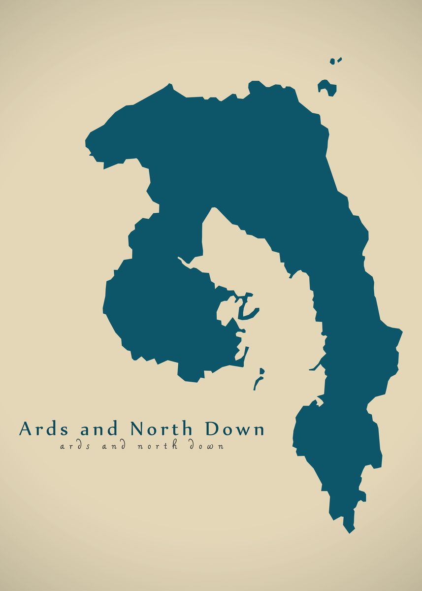 'Ards and North Down Map' Poster, picture, metal print, paint by Ingo ...