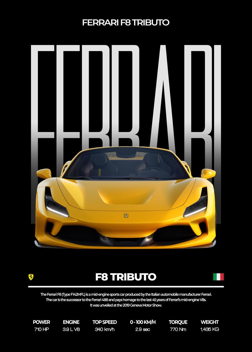 'Ferrari F8 Tributo' Poster, picture, metal print, paint by Conceptual ...