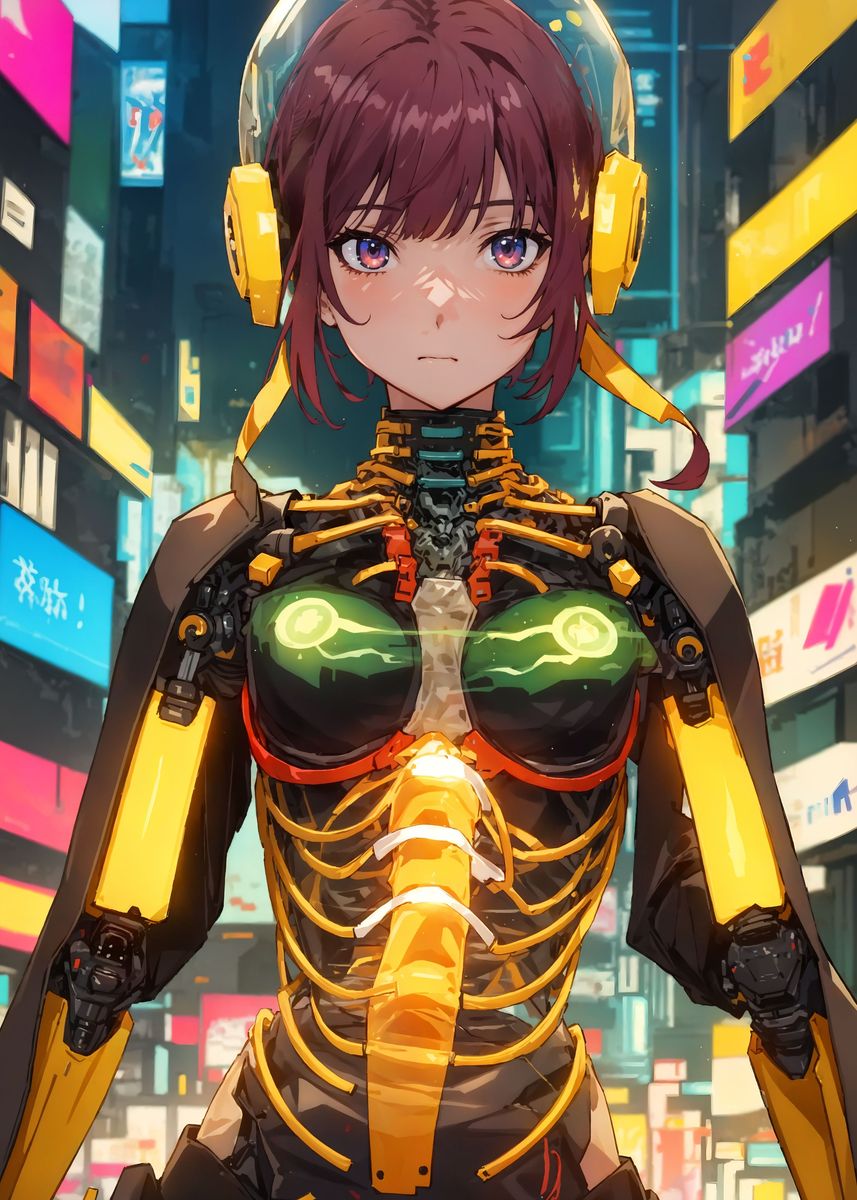 'Anime Cybernetic Girl' Poster, picture, metal print, paint by Lukasz ...