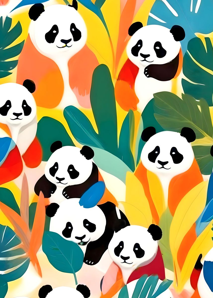'Pandas and Tropical' Poster, picture, metal print, paint by 83 Oranges ...