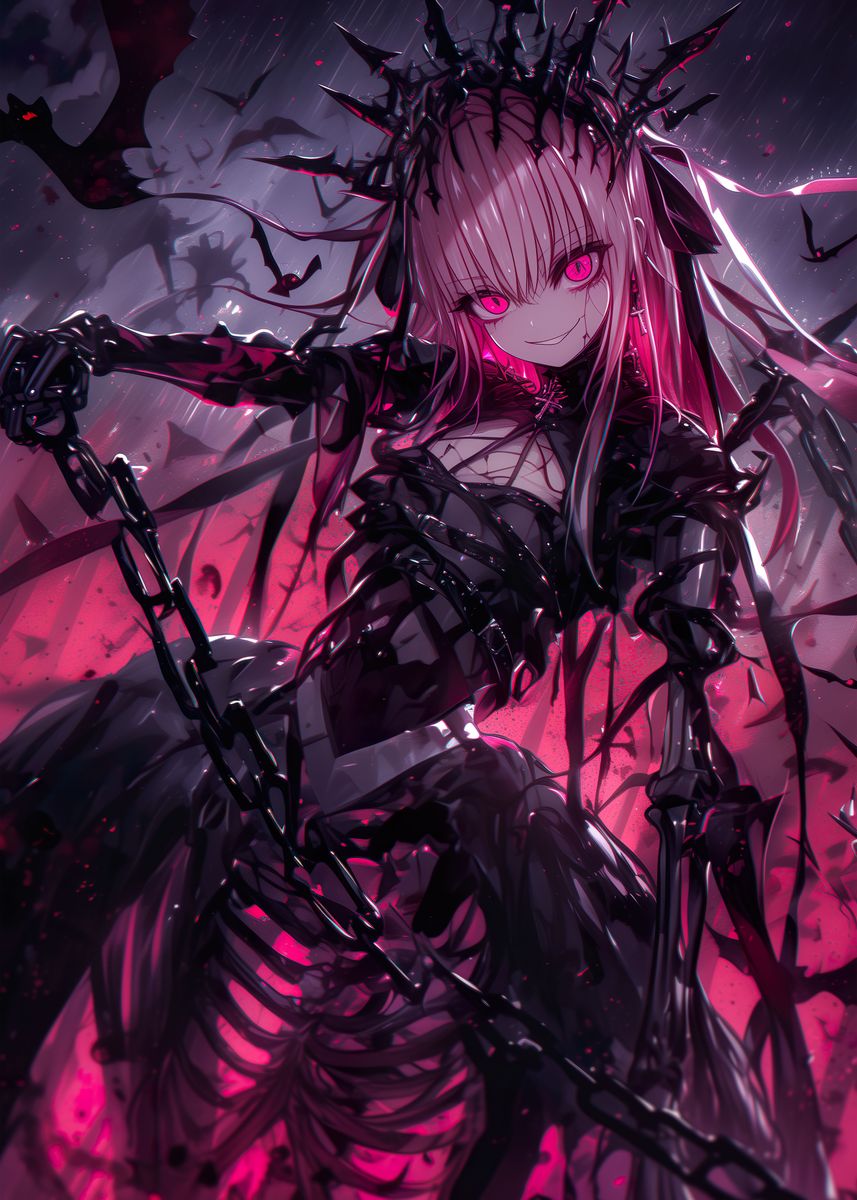 'Gothic Pink Anime Girl' Poster, picture, metal print, paint by ...