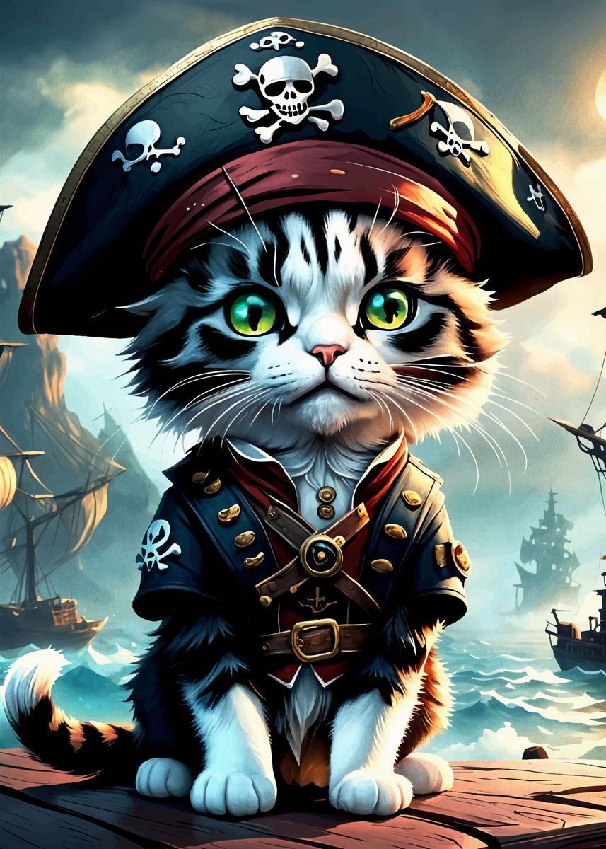 'Cat Pirate Animal' Poster, picture, metal print, paint by Ana Calvert ...