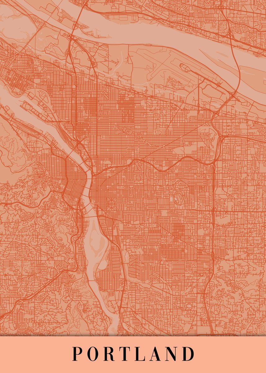 'Portland Orange Map' Poster, picture, metal print, paint by dkDesign ...