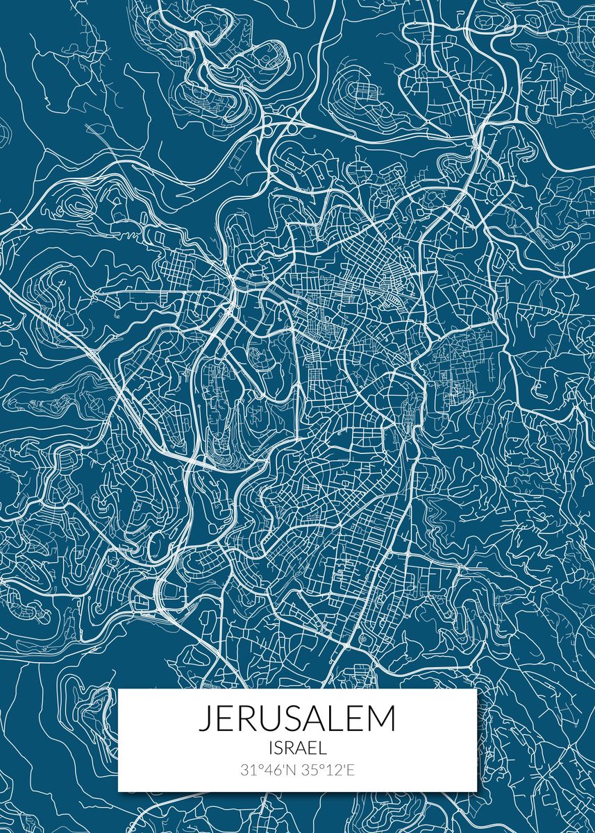 'Jerusalem Blue Map' Poster, picture, metal print, paint by dkDesign ...