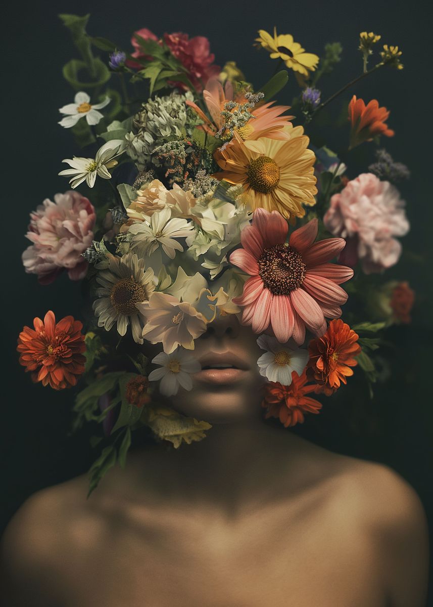 'Floral Head Woman Colors' Poster, picture, metal print, paint by ...