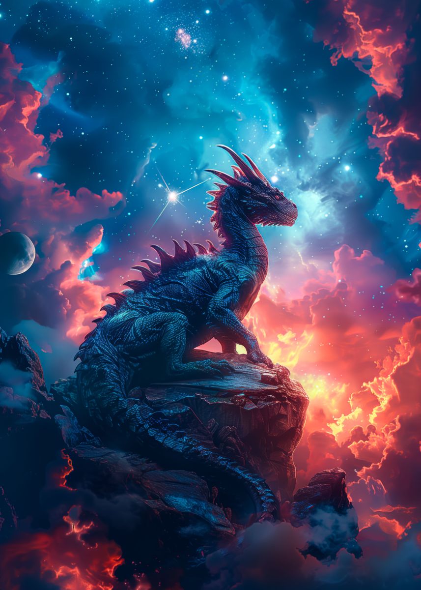 'Epic Fantasy Cosmic dragon' Poster, picture, metal print, paint by ...