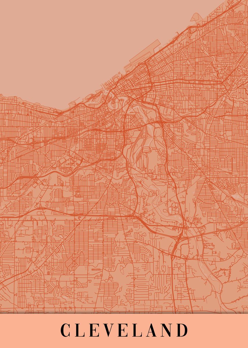 'Cleveland Orange Map' Poster, picture, metal print, paint by dkDesign ...