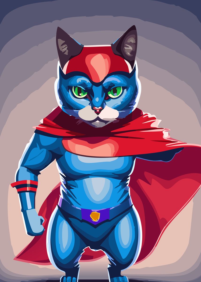 'Super Cat' Poster, picture, metal print, paint by Greg | Displate