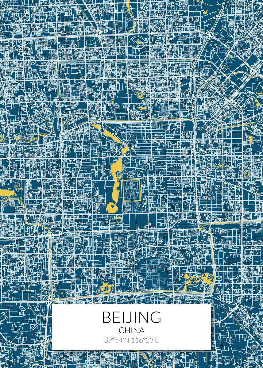 'Beijing Blue Map' Poster, picture, metal print, paint by dkDesign ...