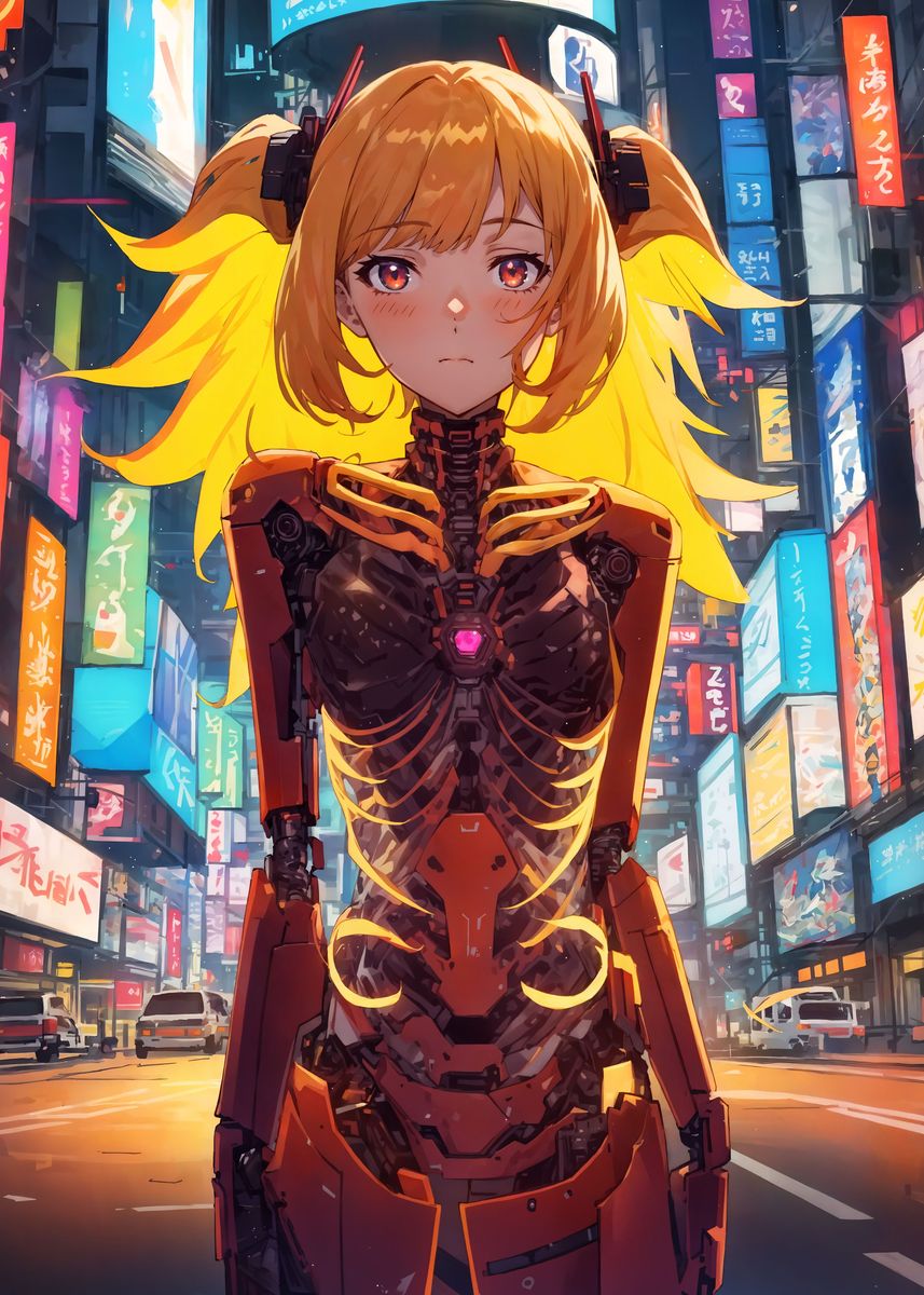 'Anime Cybernetic Girl' Poster, picture, metal print, paint by Lukasz ...