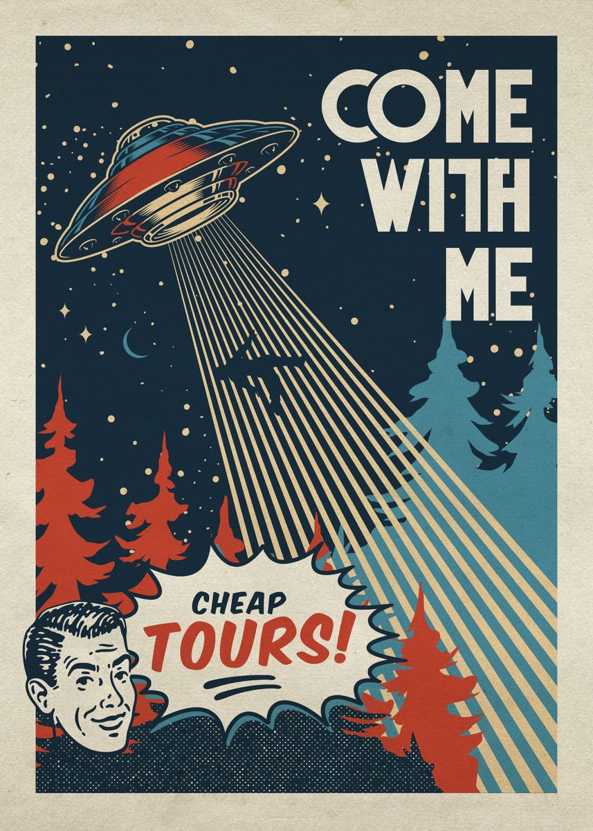 'UFO Come with me' Poster, picture, metal print, paint by Synthwave ...