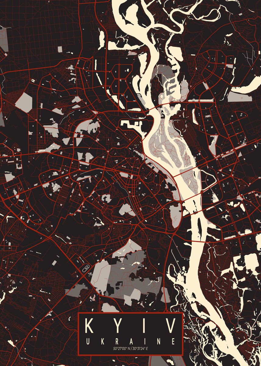 'Kyiv City Map Ukraine Vect' Poster, picture, metal print, paint by ...