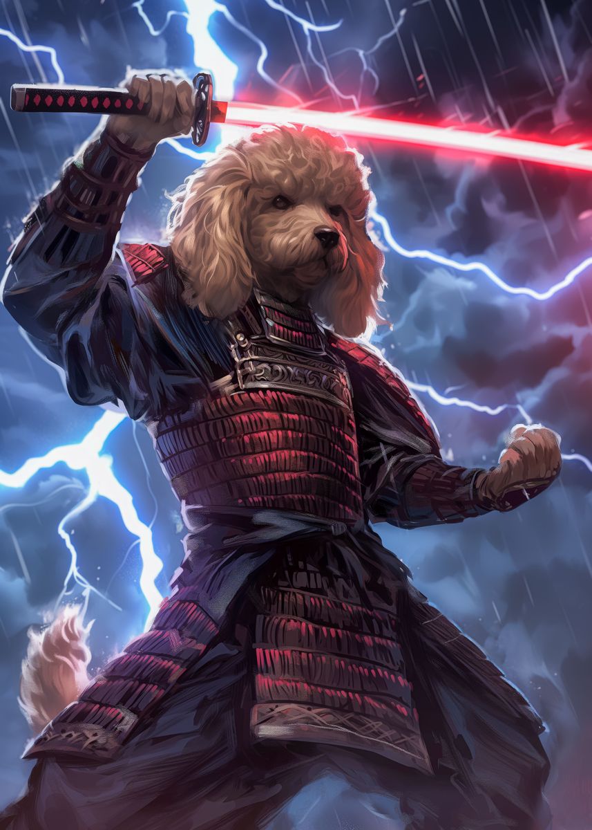 'Poodle Lightning samurai' Poster, picture, metal print, paint by Aryan ...