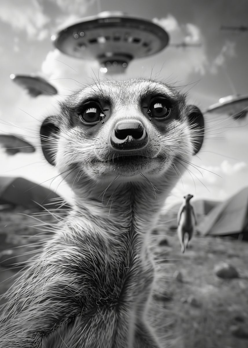 'UFO Alien Meerkat' Poster, picture, metal print, paint by Henning ...