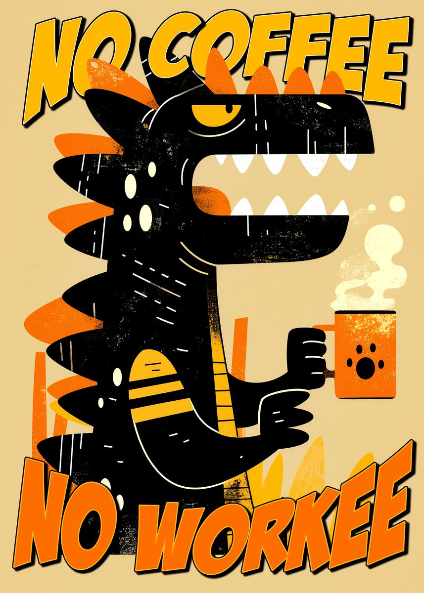 'Caffeine Creature Alert' Poster, picture, metal print, paint by Steel Canvas Creations | Displate