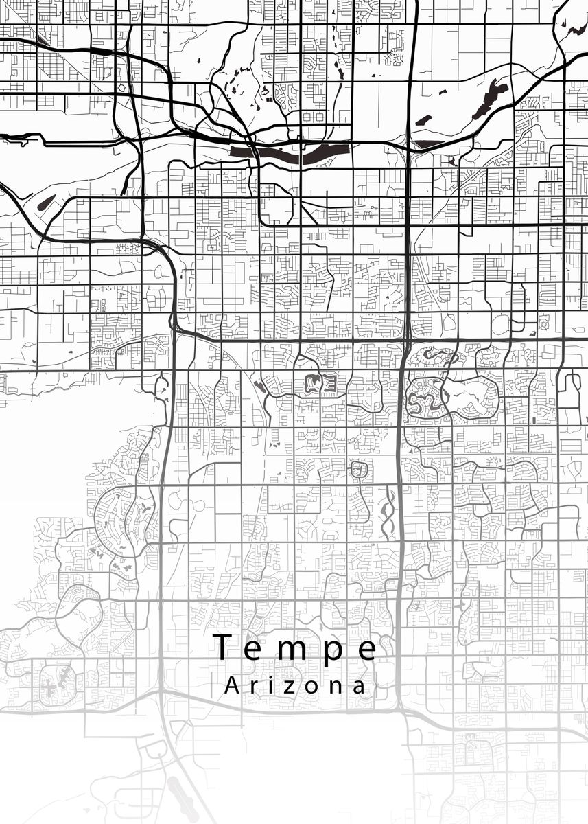 'Tempe Arizona Map white' Poster, picture, metal print, paint by Robin ...