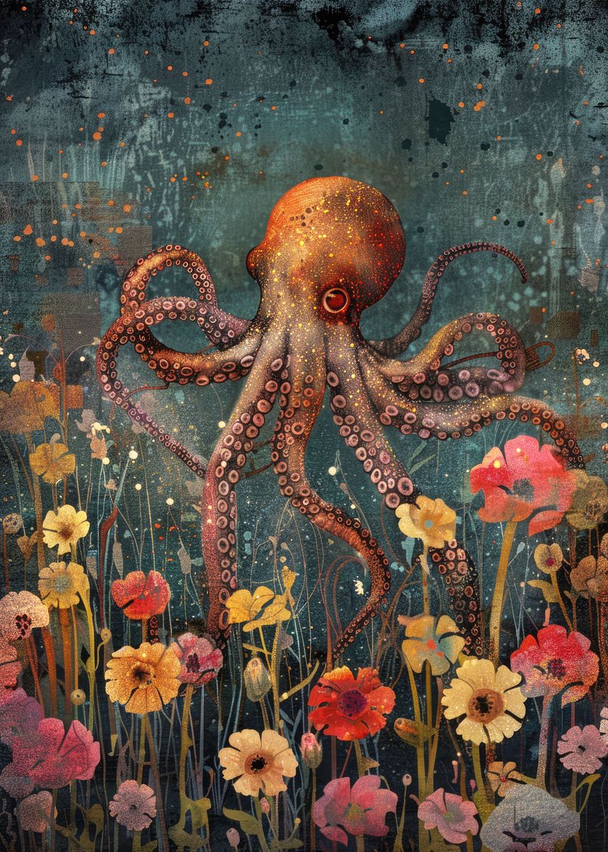 'Floral Octopus' Poster, picture, metal print, paint by Mezma and ...