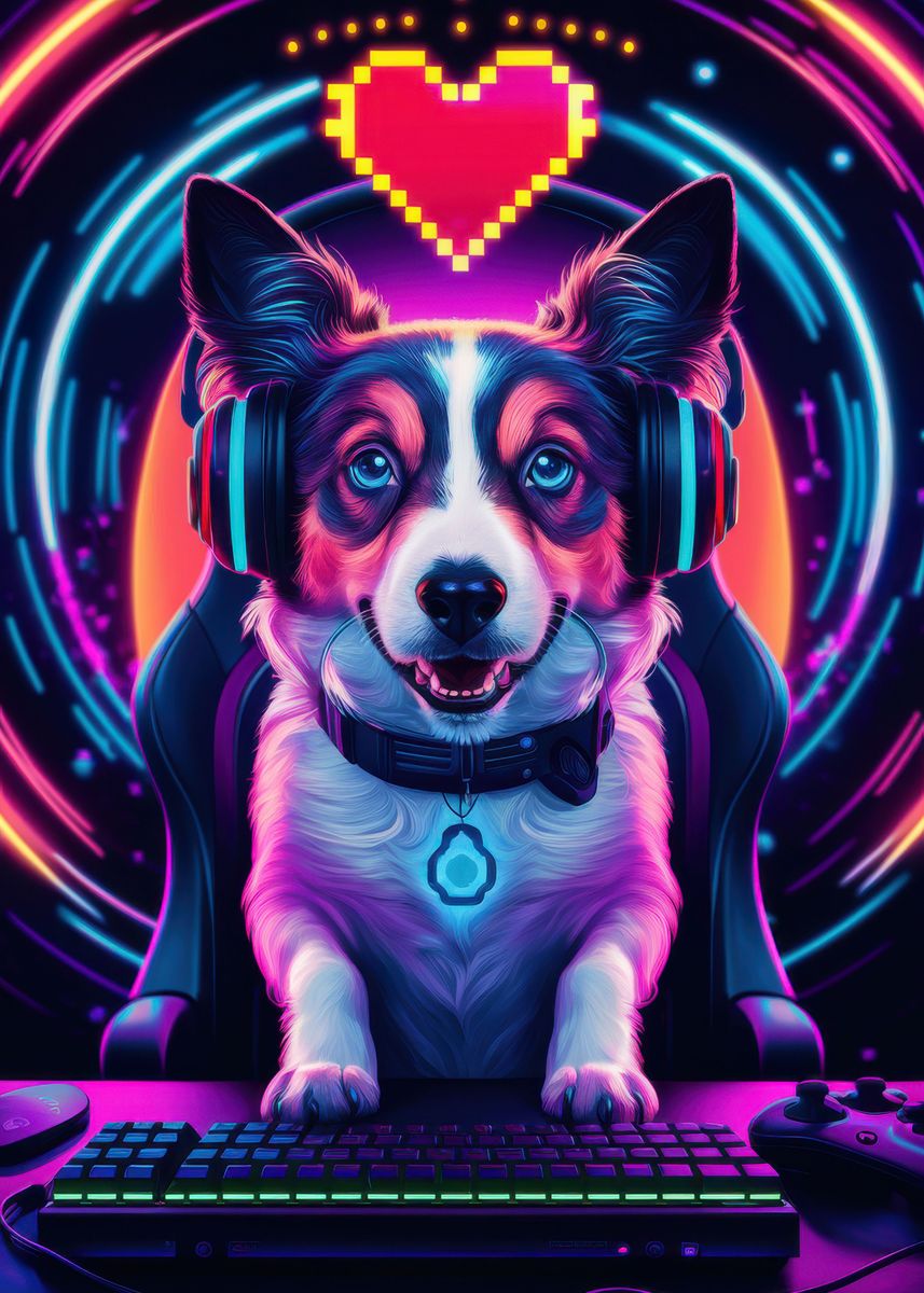 'Dog Gaming Dogs' Poster, picture, metal print, paint by DecoyDesign ...