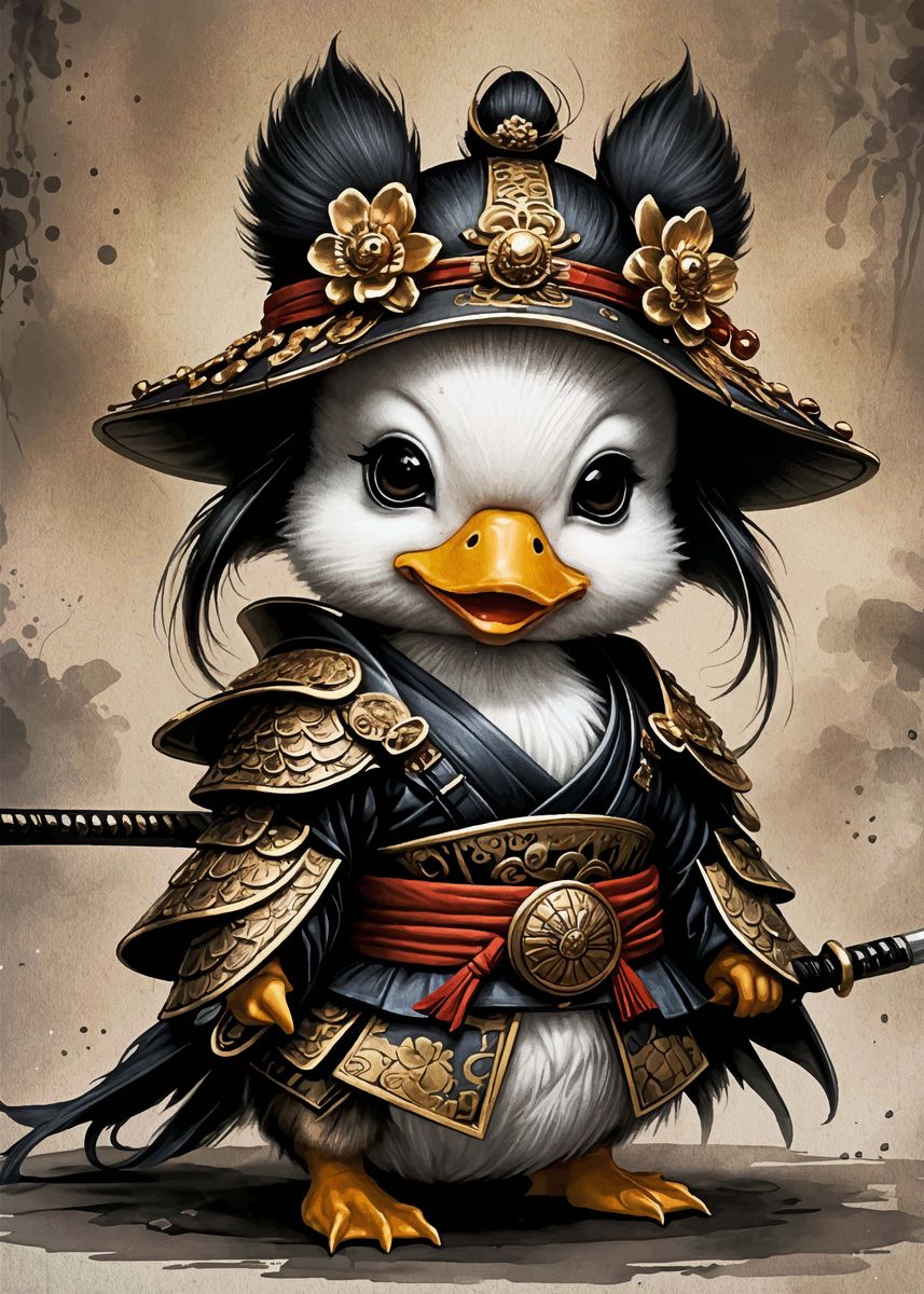 'Samurai Duck Japan' Poster, picture, metal print, paint by EPL Retro ...