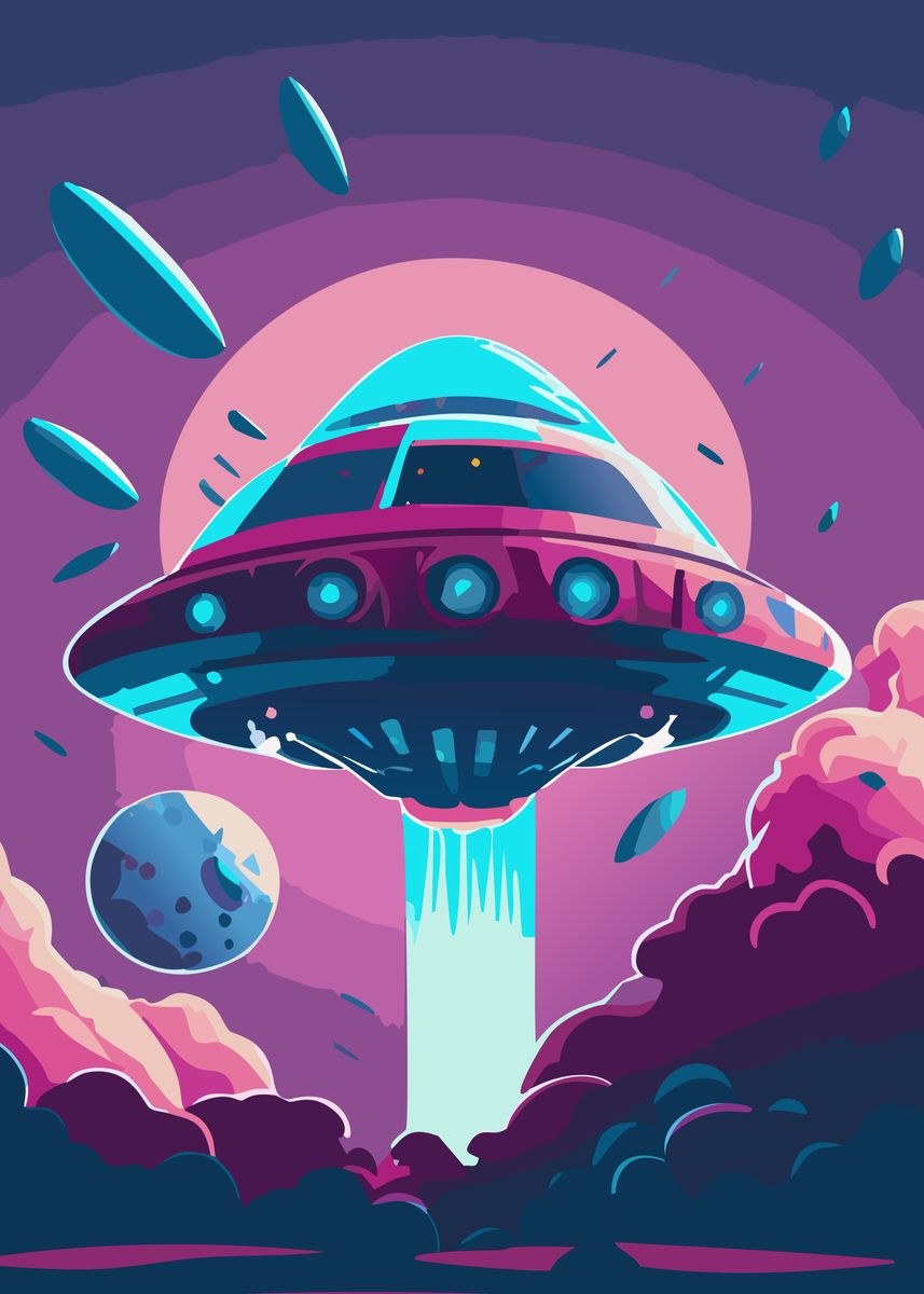 'Alien Spaceship' Poster, picture, metal print, paint by Greg | Displate