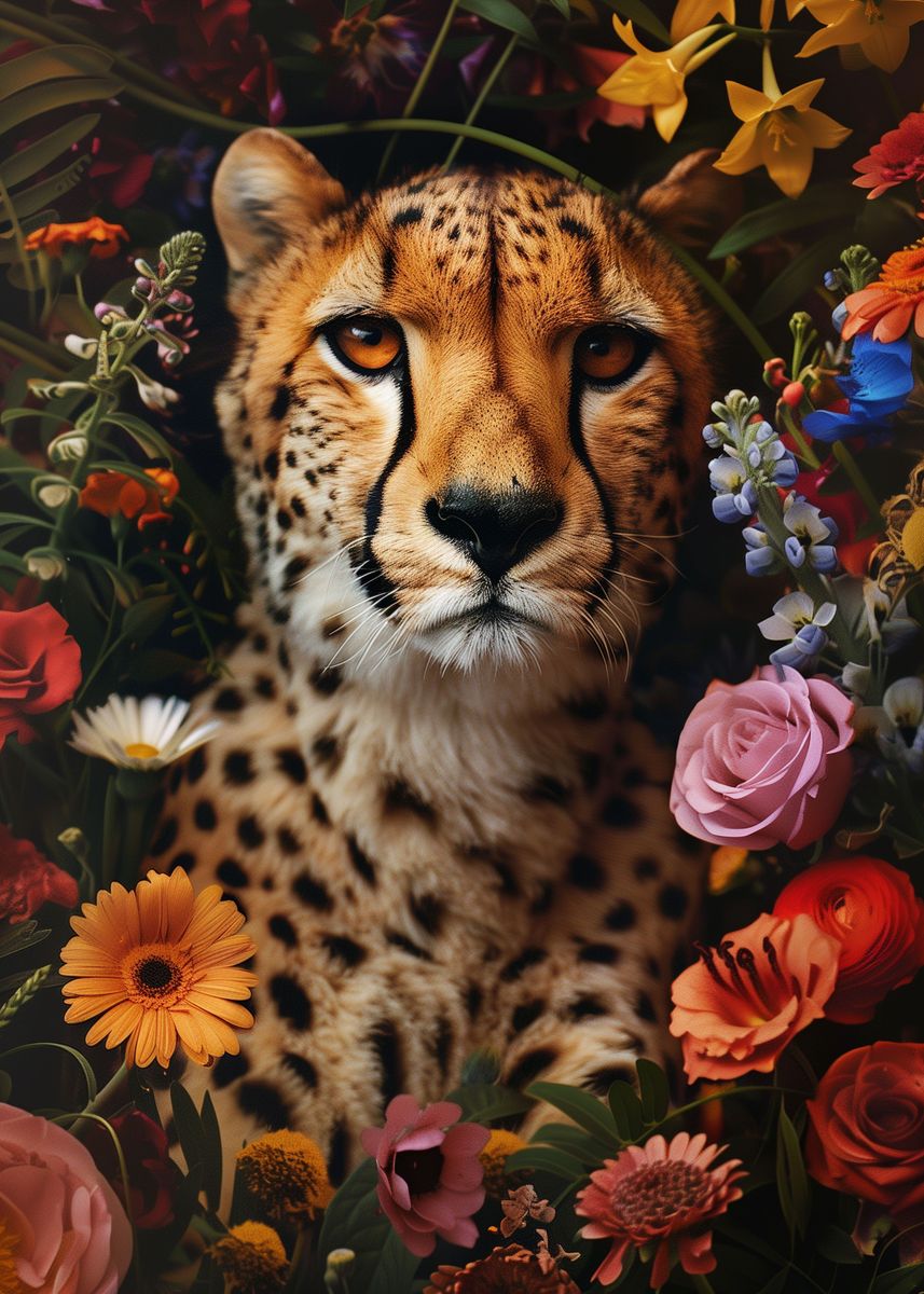 'Cheetah Floral Flowers Art' Poster, picture, metal print, paint by ...