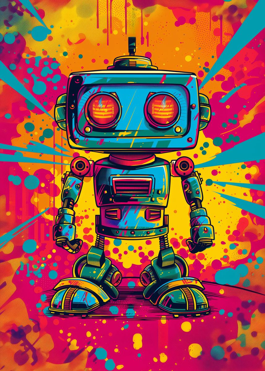 'Vibrant Retro Robot Art' Poster, picture, metal print, paint by ...