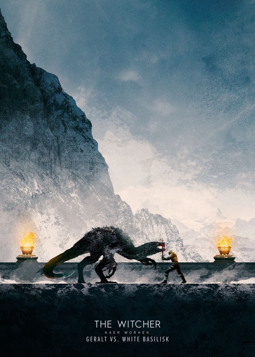 'Geralt vs Basilisk' Poster, picture, metal print, paint by The Witcher ...