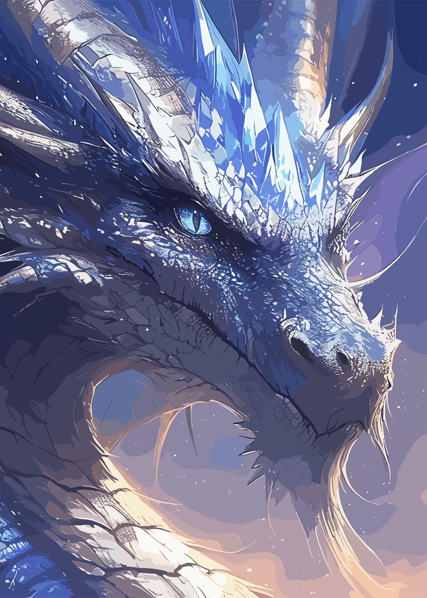 'Eye Blue Dragon ' Poster, picture, metal print, paint by Fanth | Displate