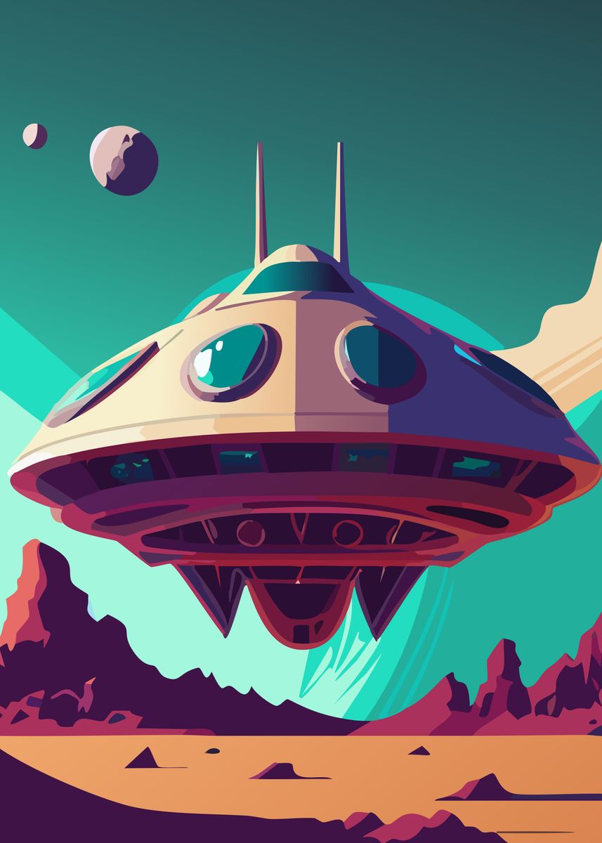 'Alien Spaceship' Poster, picture, metal print, paint by Greg | Displate