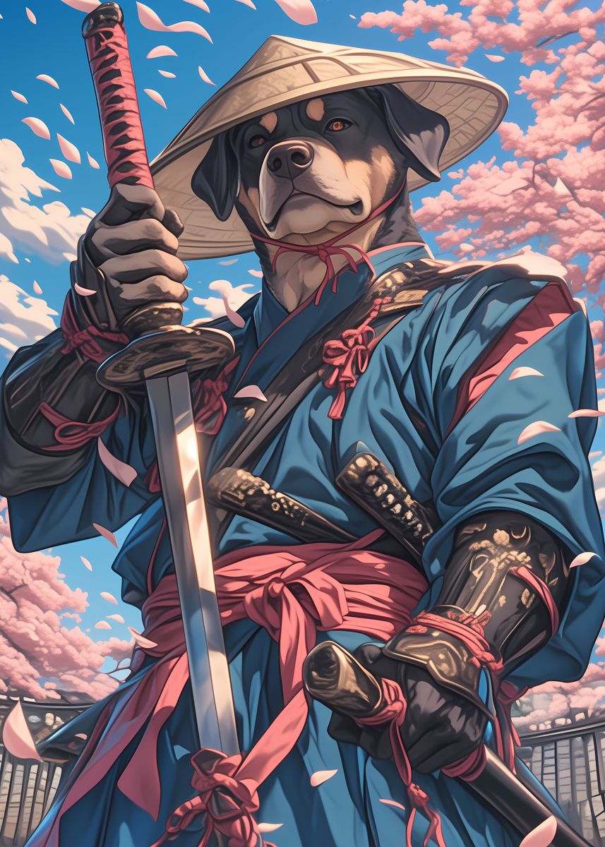 'Rottweiler Samurai Blossom' Poster, picture, metal print, paint by ...