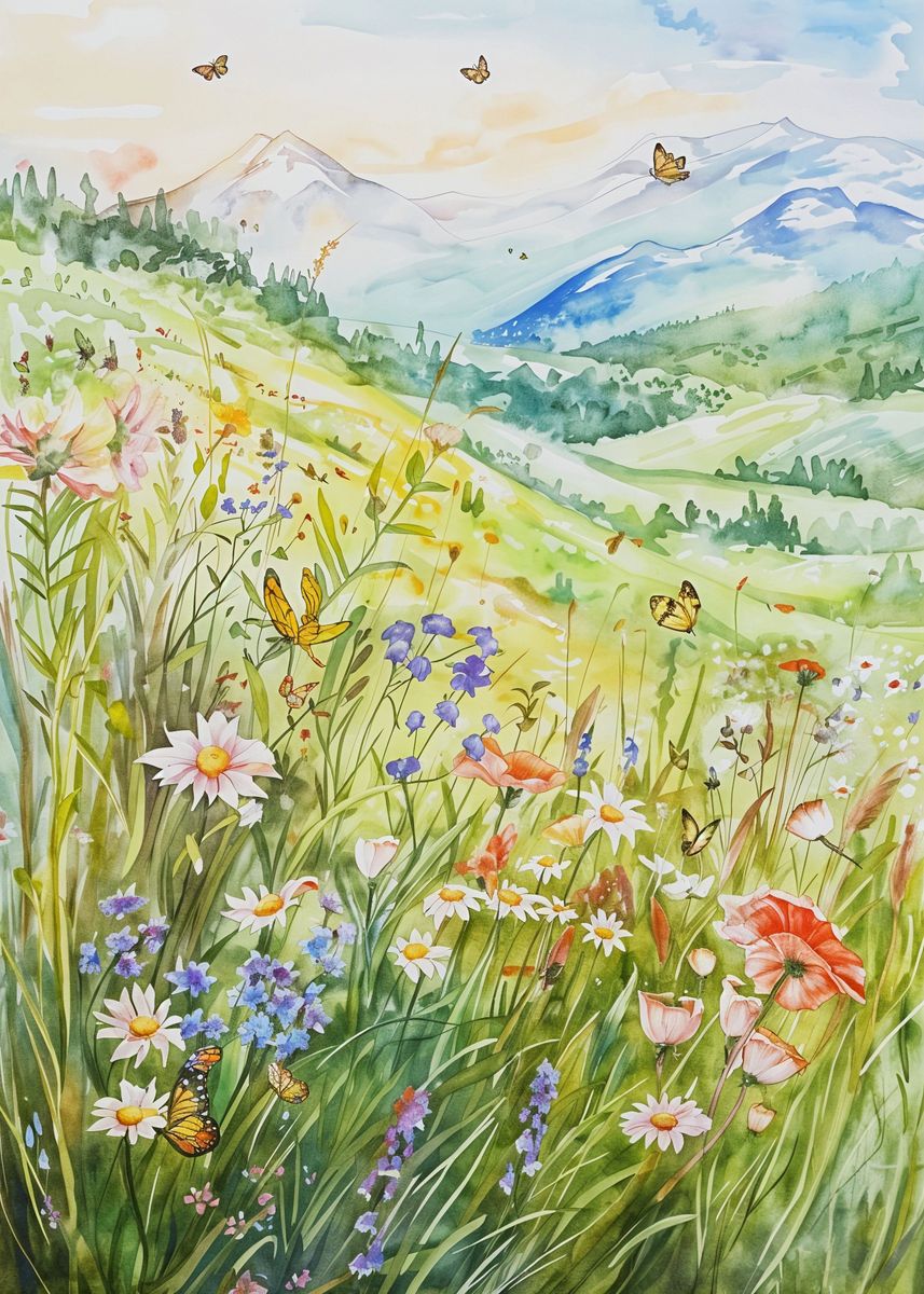 'Mountain Meadow' Poster, picture, metal print, paint by Mark Vincent ...