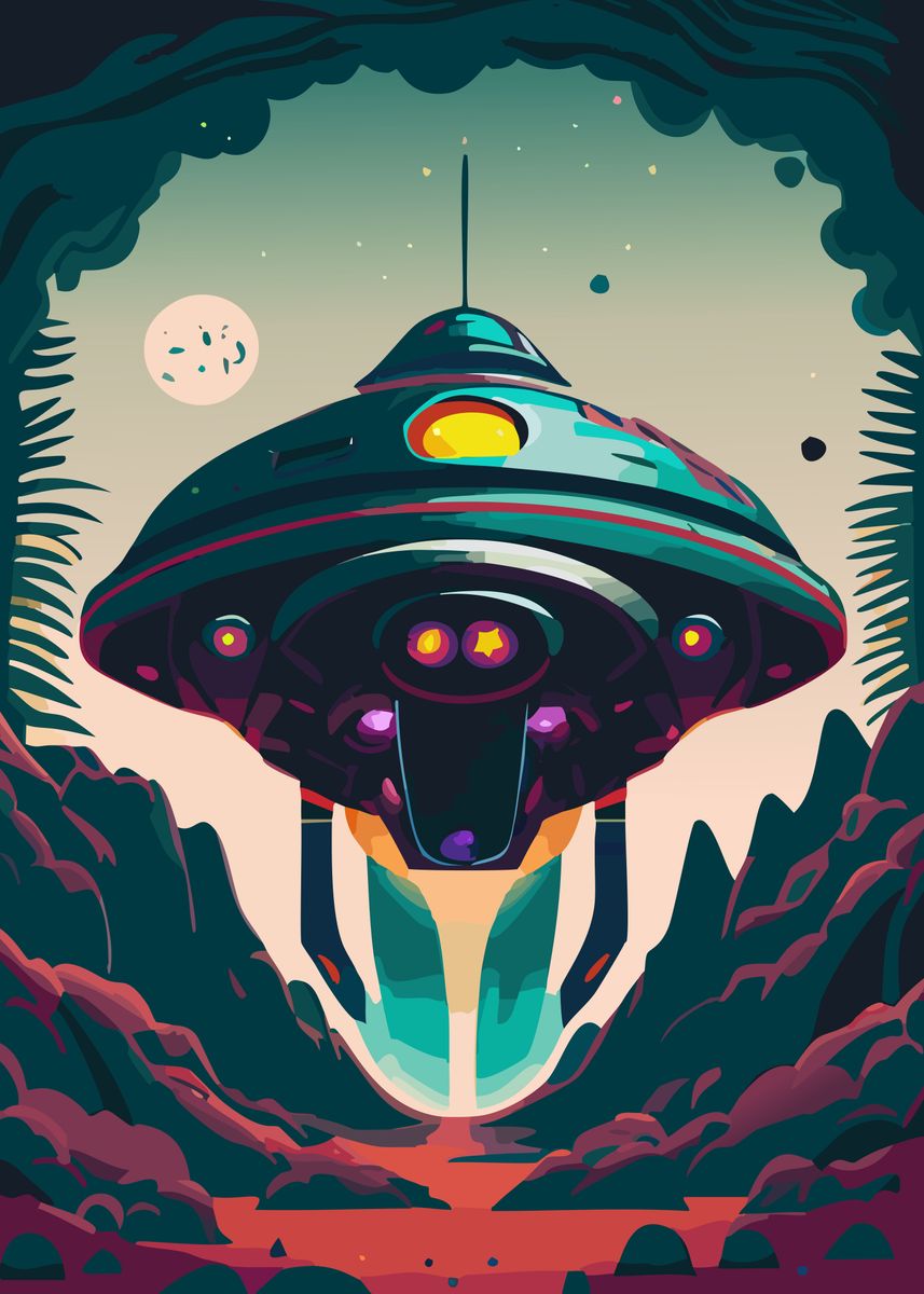 'Alien Spaceship' Poster, picture, metal print, paint by Greg | Displate