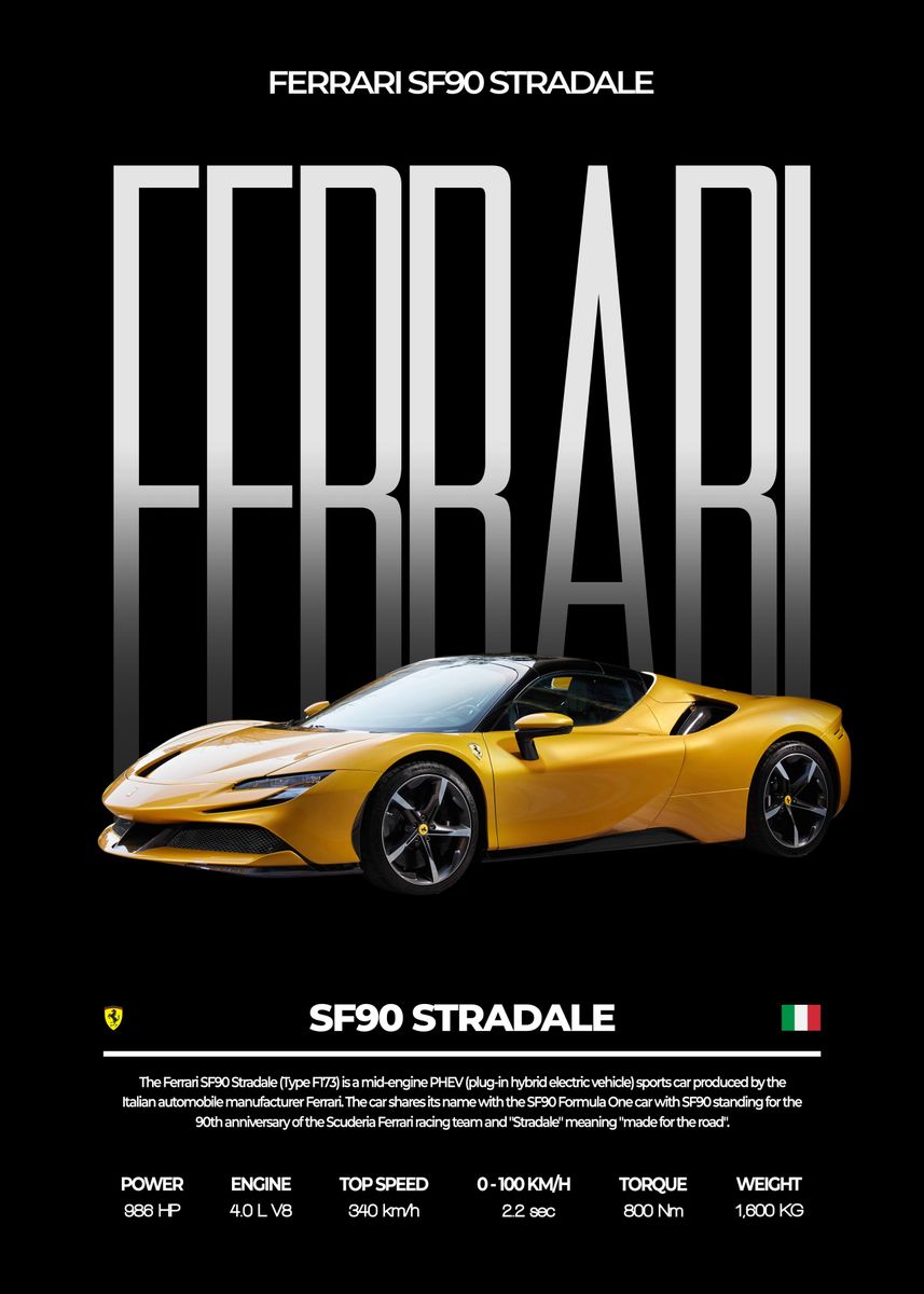 'Ferrari SF90 Stradale' Poster, picture, metal print, paint by ...