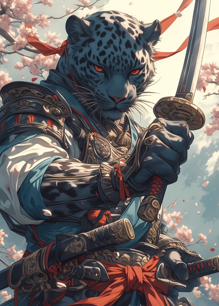 'Panther Samurai Blossom' Poster, picture, metal print, paint by Joshua ...
