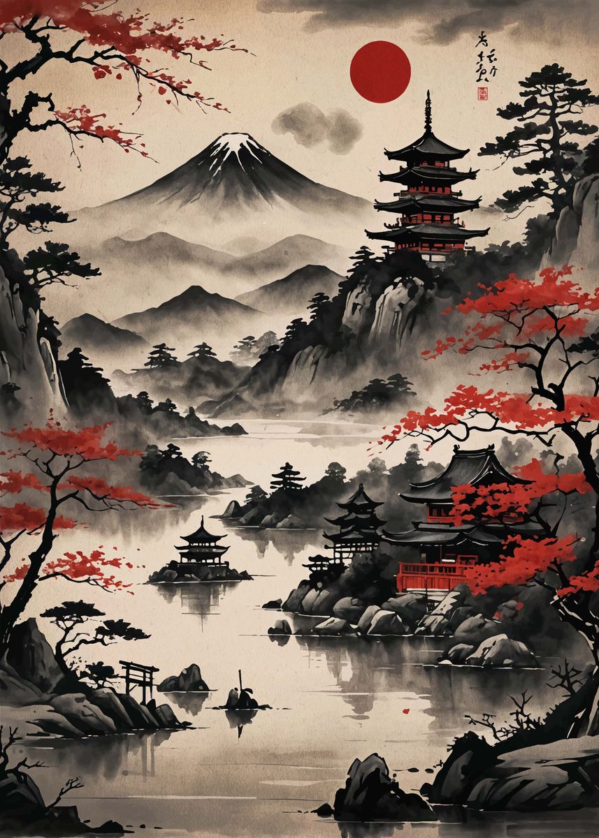 'Japan Landscape Vintage' Poster, picture, metal print, paint by Eira ...