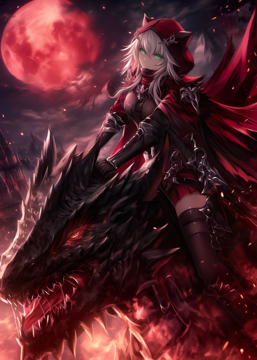 'Dragon Rider Anime Girl' Poster, picture, metal print, paint by ...