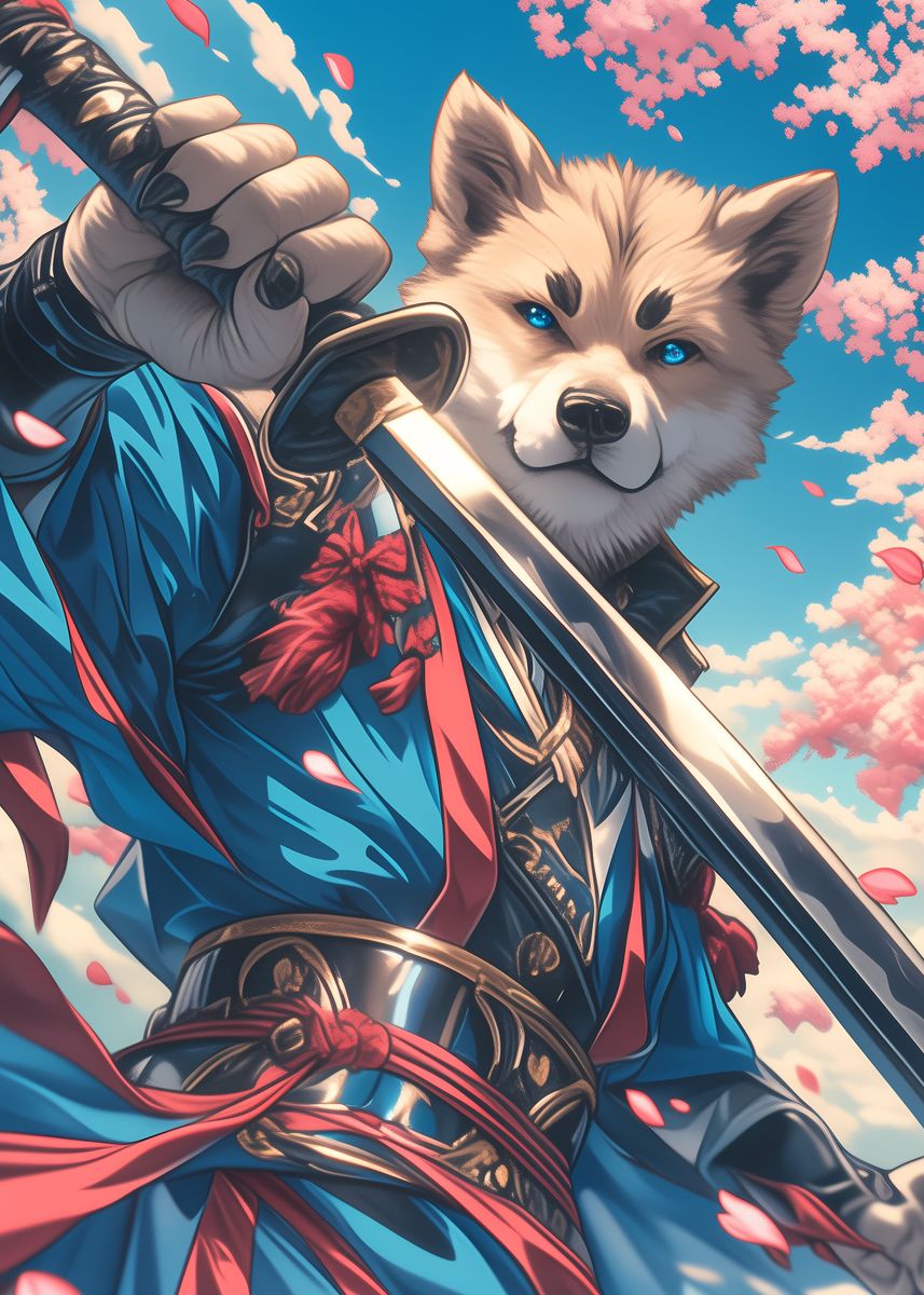 'Shiba Inu Samurai Blossom' Poster, picture, metal print, paint by ...