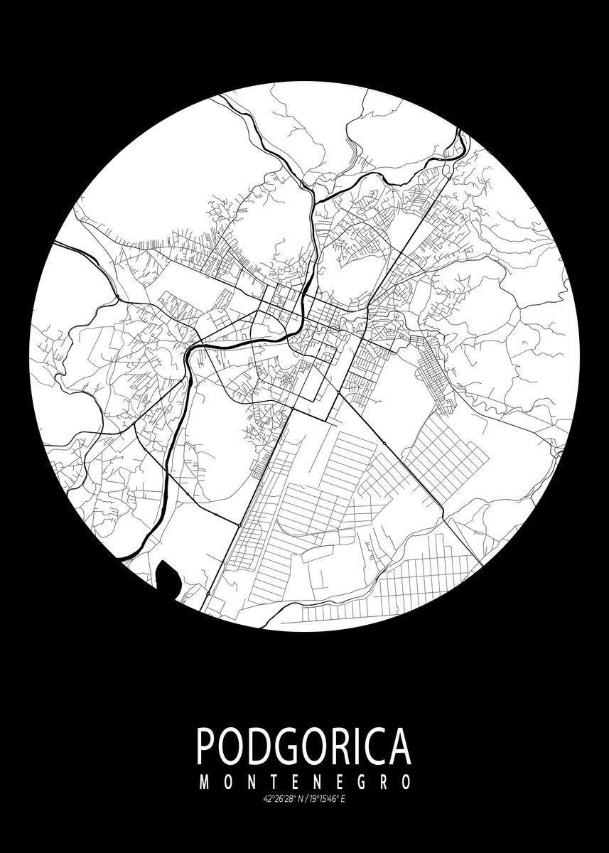 'Podgorica City Map Full Mo' Poster, picture, metal print, paint by ...