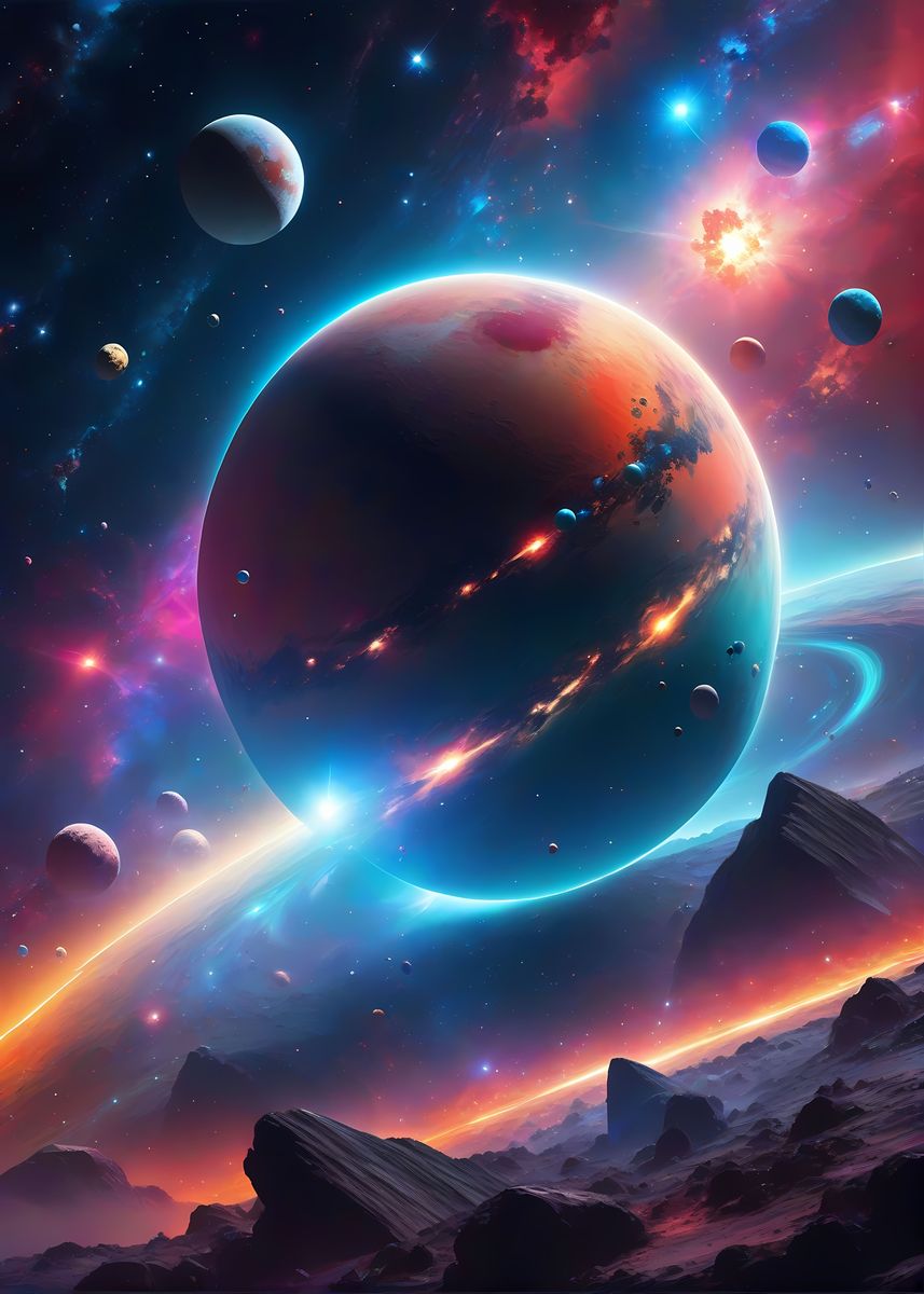 'Epic Planet sci fi scene' Poster, picture, metal print, paint by ...